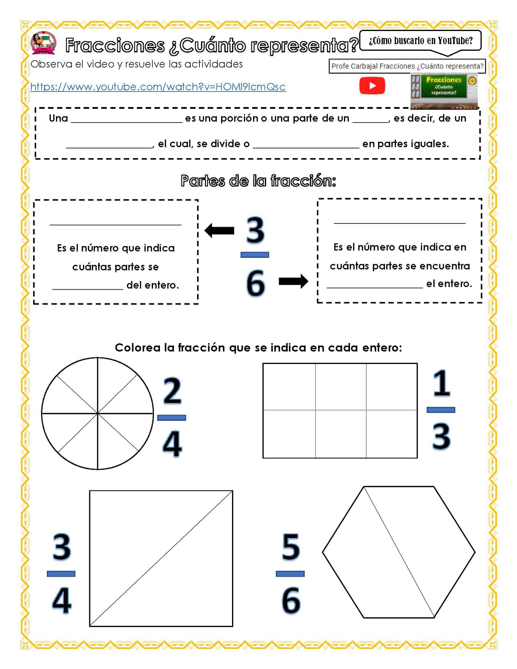 Hojas De Trabajo De Partes, Enteros Y Fracciones, Cuarto Grado