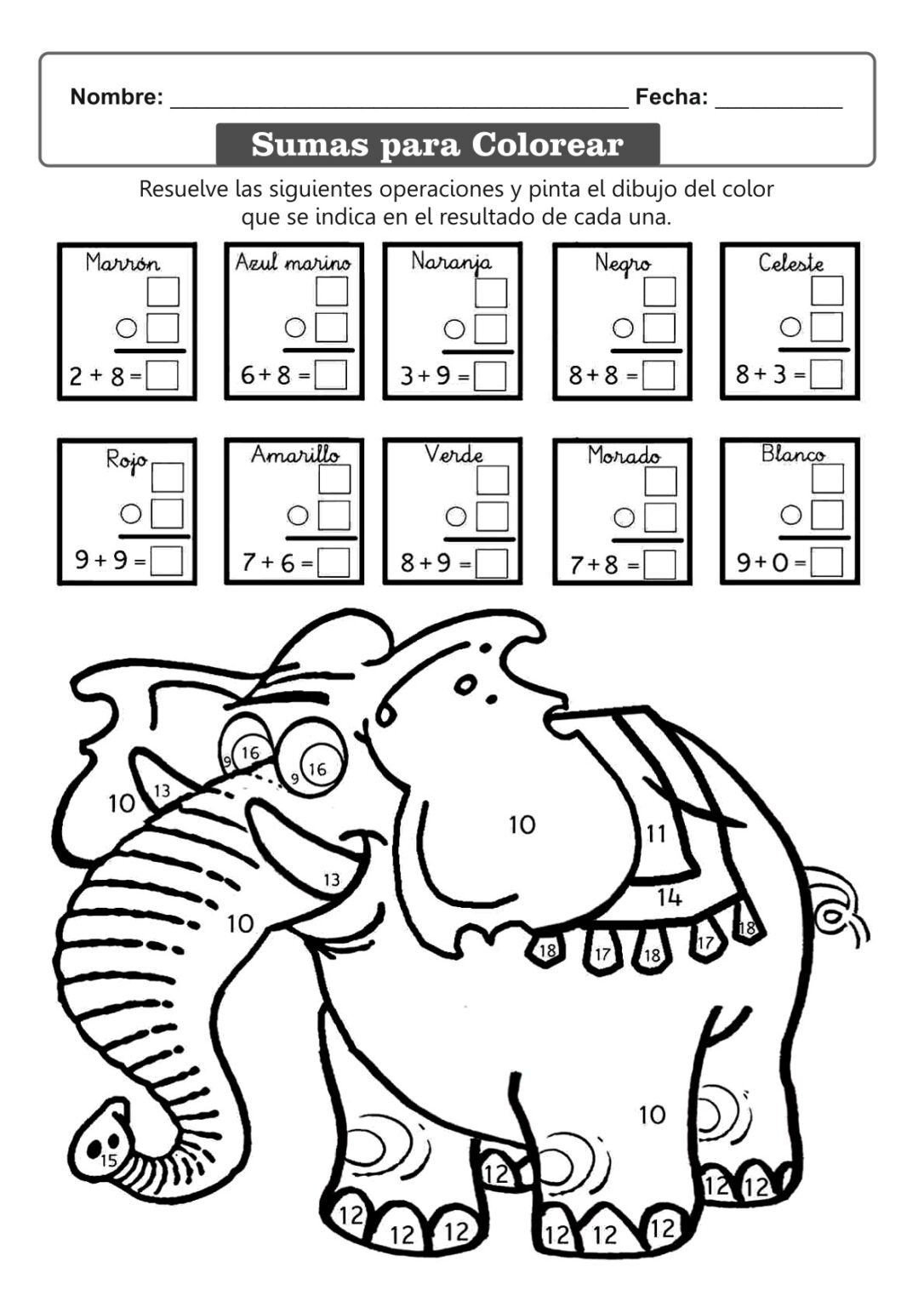 Fichas de sumas y restas para colorear | Material Educativo y Material ...