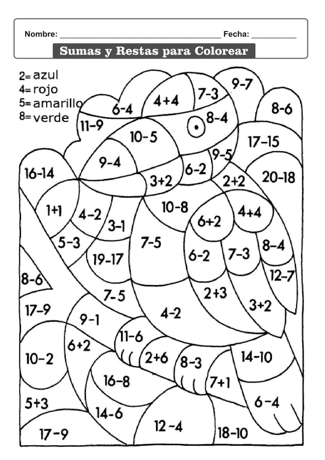 Fichas de sumas y restas para colorear | Material Educativo y Material ...